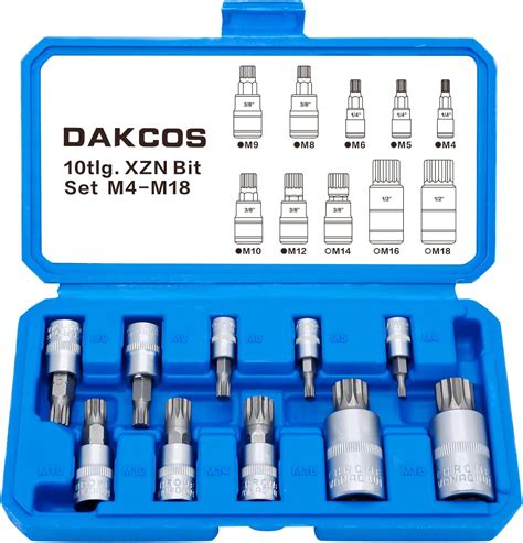 Dakcos 10pcs Xzn Spline Socket Set M Type M4 M18 For 1 2 3 8 1 4 Drive Triple Square Spline