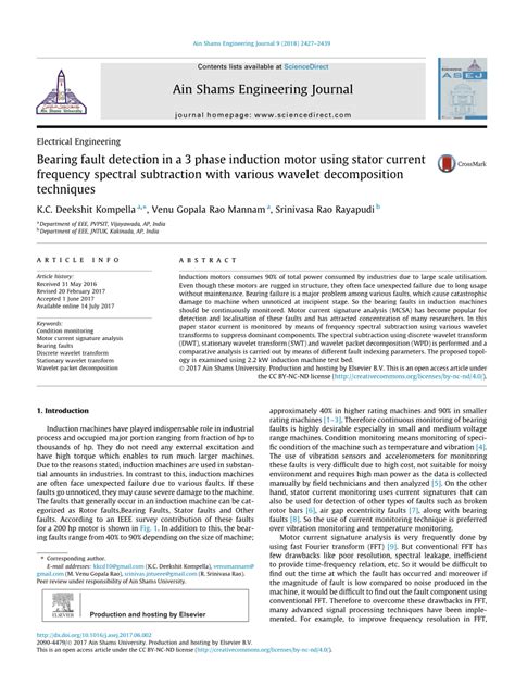 Pdf Bearing Fault Detection In A 3 Phase Induction Motor Using Stator Current Frequency
