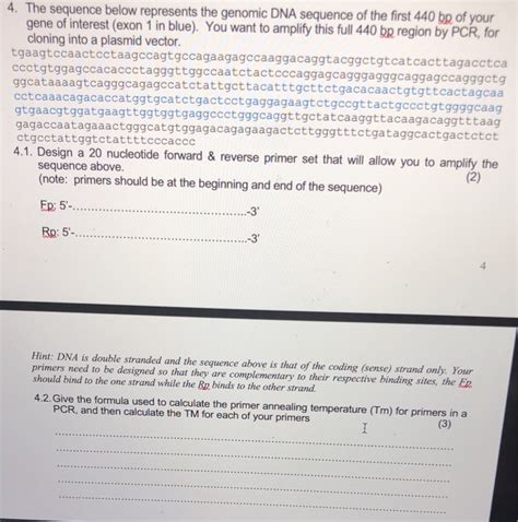 solved 4 the sequence below represents the genomic dna