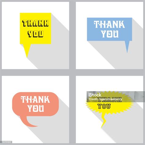 음성 거품 세트입니다 빈티지 단어 거품 만화 모양입니다 감사합니다문구와 그림자와 평면 디자인 생각하고 말하는 구름 개념 벡터 감사합니다에 대한 스톡 벡터 아트 및 기타