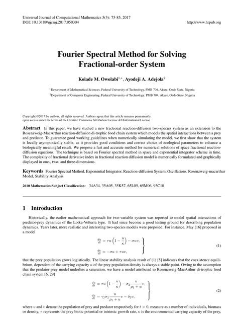 Pdf Fourier Spectral Method For Solving Fractional Order System