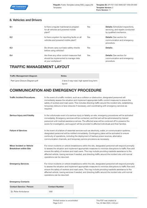 Traffic Management Plan Template Free Sampleexample
