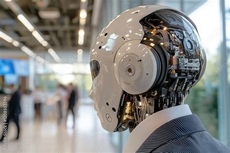 This Image Presents A Cutting Edge Humanoid Robot With Embedded Communication Tools Bridging