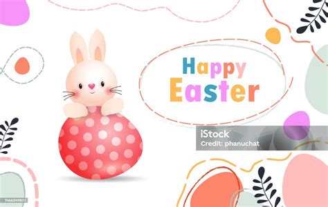 행복한 부활절 포스터 인사말 카드와 작은 토끼 토끼 만화 디자인 부활절 달걀 축제 Oster 배경 배너 템플릿 고립 된 벡터