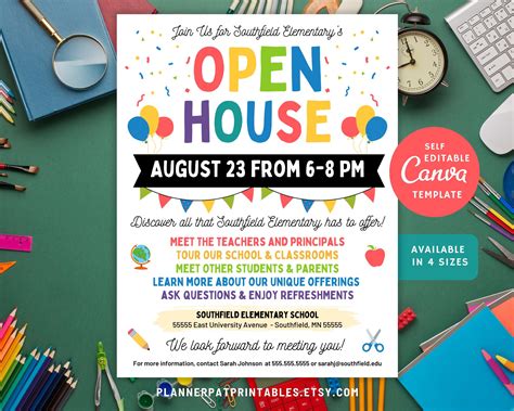 Editable School Open House Flyer Canva Template Back To School Night