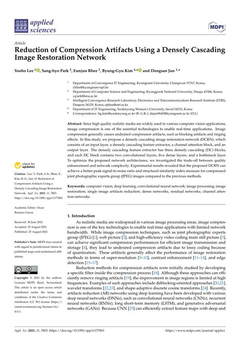 Pdf Reduction Of Compression Artifacts Using A Densely Cascading Image Restoration Network