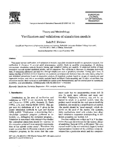 Pdf Verification And Validation Of Simulation Models