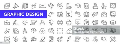편집 가능한 획으로 설정된 그래픽 디자인 아이콘입니다 그래픽 디자인 얇은 선 아이콘 모음입니다 벡터 일러스트 레이 션 3차원 형태에 대한 스톡 벡터 아트 및 기타 이미지