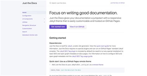 just the docs responsive documentation jekyll theme jekyll themes