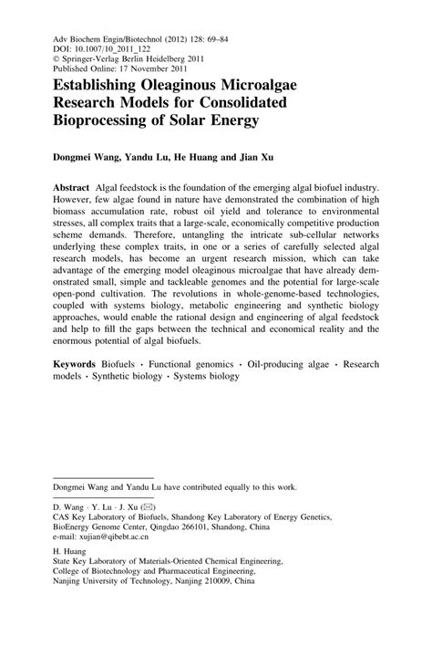 Pdf Establishing Oleaginous Microalgae Research Models For