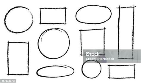 손으로 그린 그런지 원형 타원형 정사각형 직사각형 모양 Doddle 윤곽선은 크레용 또는 연필 질감이 있습니다 메시지 메모 레이블 벡터 그림에 대한 낙서 요소 대화 풍선