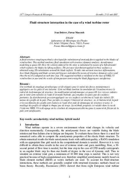 Pdf Fluid Structure Interaction In The Case Of A Wind Turbine Rotor