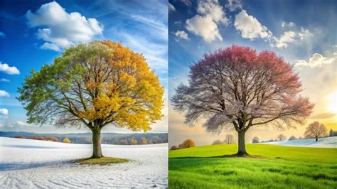 Two Different Pictures Of A Tree With The Same Color On It Premium Ai