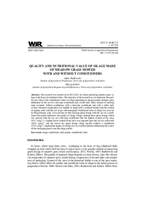 Pdf Quality And Nutritional Value Of Silage Made Of Meadow Grass