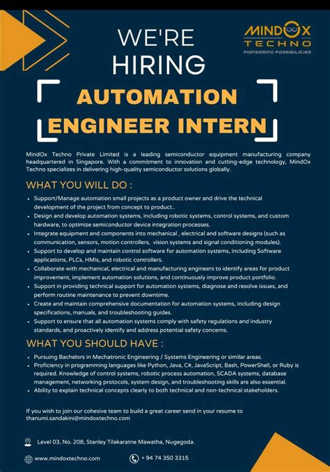 automation engineer internship jobseeker lk