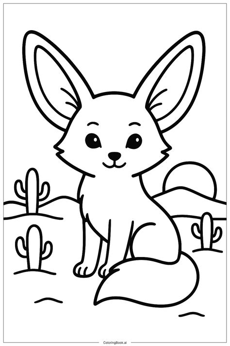 사막의 여우와 일몰 장면 색칠하기 페이지 무료 Pdfandpng 인쇄 가능