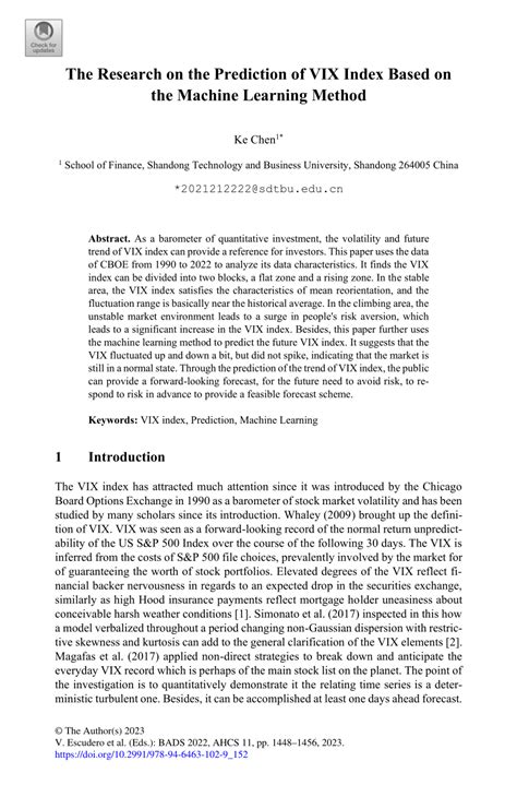(PDF) The Research on the Prediction of VIX Index Based on the Machine Learning Method