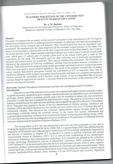 pdf teachers perception of the contribution of ict in nigerian education