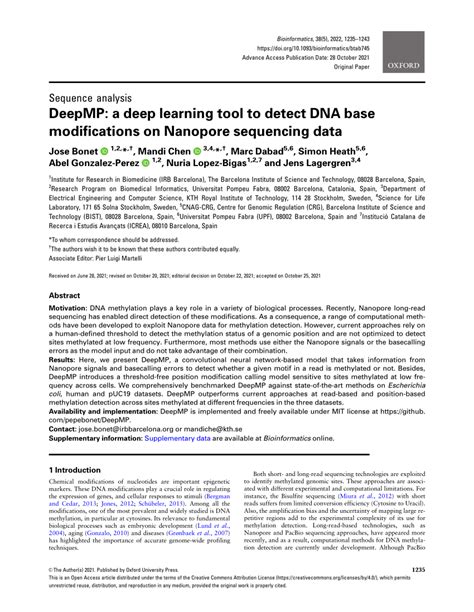 Pdf Deepmp A Deep Learning Tool To Detect Dna Base Modifications On Nanopore Sequencing Data