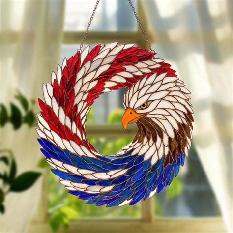 250th Anniversary Bald Eagle Suncatcher Patriotic Faux Stained Glass