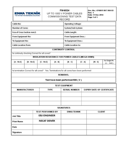 Power Cable Magger Test Procedure Pdf