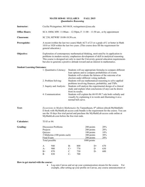 Math 1030 01 Quantitative Reasoning