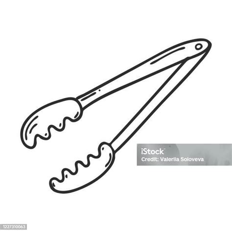 요리 집게 주방 액세서리 조리 기구 메뉴 디자인 조리법 및 식품 포장을 위한 디자인 요소 손으로 그린 흰색에 격리 흑백 벡터