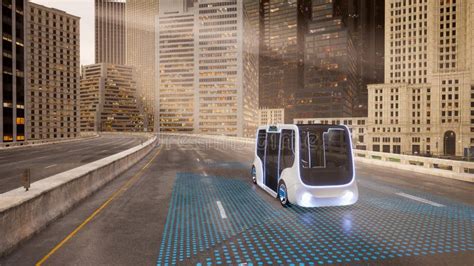 Autonomous Electric Bus Self Driving On Street Smart Vehicle
