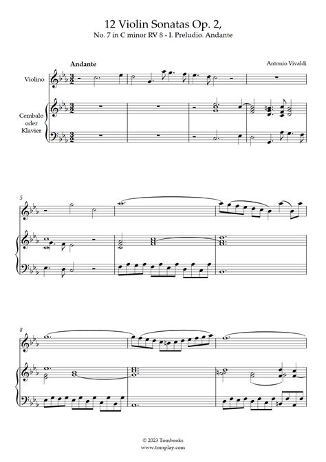 12개의 바이올린 소나타 Op 2 7번 다단조 Rv 8 I Preludio Andante 비발디 바이올린 악보