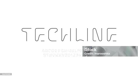 테크니컬 씬 퓨처 폰트 디지털 사이버 알파벳 A부터 Z까지의 트렌디한 오리지널 문자와 인터페이스 디자인을 위한 0에서 9까지의 숫자 벡터 일러스트레이션 10eps 컴퓨터