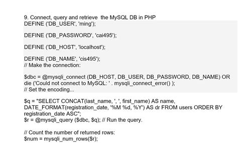 Solved Connect Query And Retrieve The MySQL DB In PHP Chegg