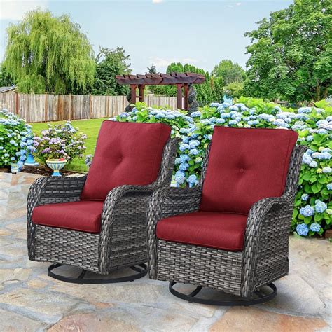 Hummuh Outdoor Swivel Rocker Wicker Patio Chairs Set Of 2