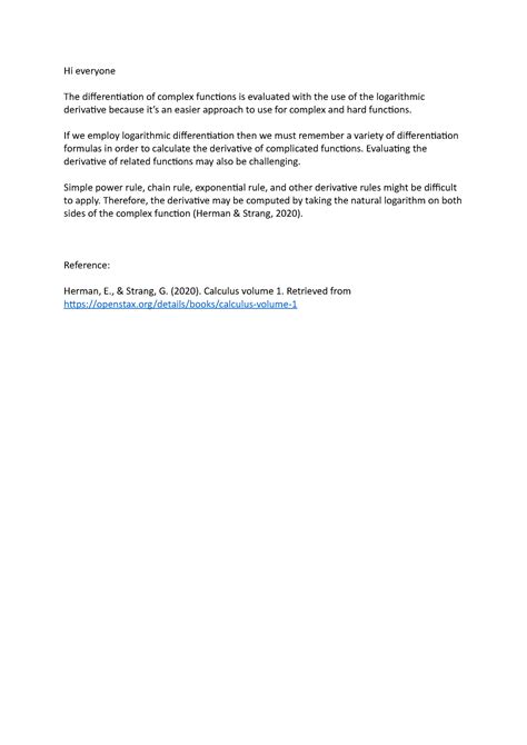 Calculus Discussion Forum Unit 5 Hi Everyone The Differentiation Of