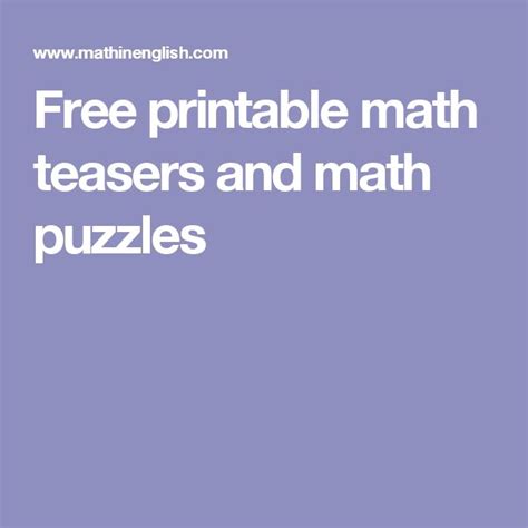 Free Printable Math Teasers And Math Puzzles Math Maths Puzzles