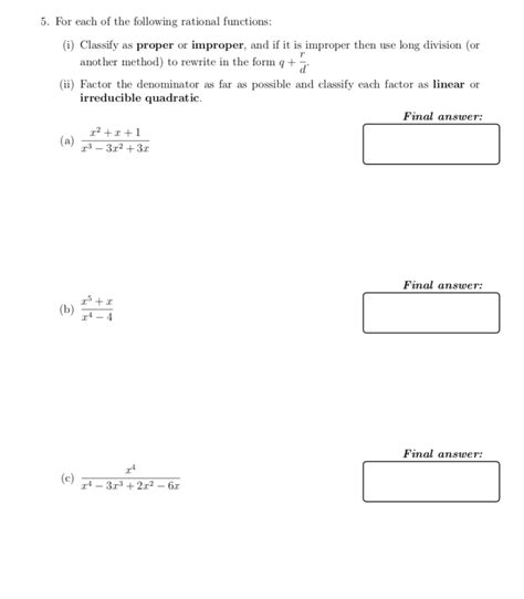 solved 5 for each of the following rational functions i
