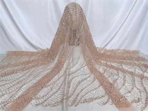 Champagne Color Irregular Sequins Beaded Lace Fabric Dress Fabric