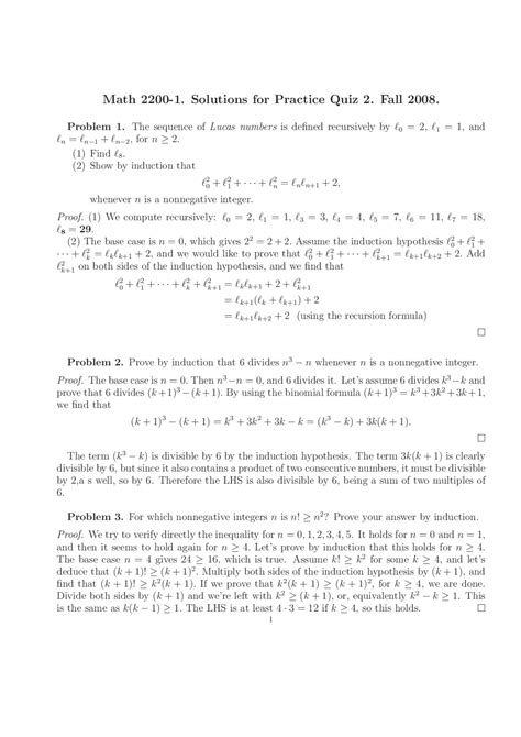 Solutions For Practice Quiz 2 Discrete Mathematics Math 2200 Docsity
