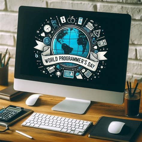 World Programmers Day A Computer Screen With A World Of The Worlds Day Premium Ai Generated Image