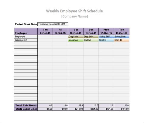 work schedule templates 12 free word excel and pdf formats samples