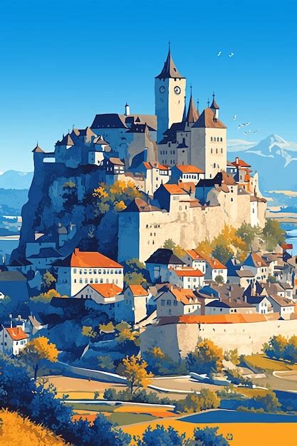 Les Châteaux Et Les Villages Historiques Dargau Vecteur Premium Généré à Base Dia