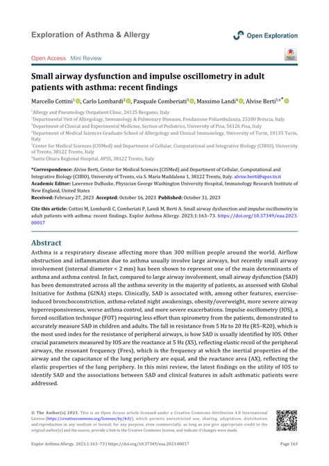 Pdf Small Airway Dysfunction And Impulse Oscillometry In Adult Patients With Asthma Recent