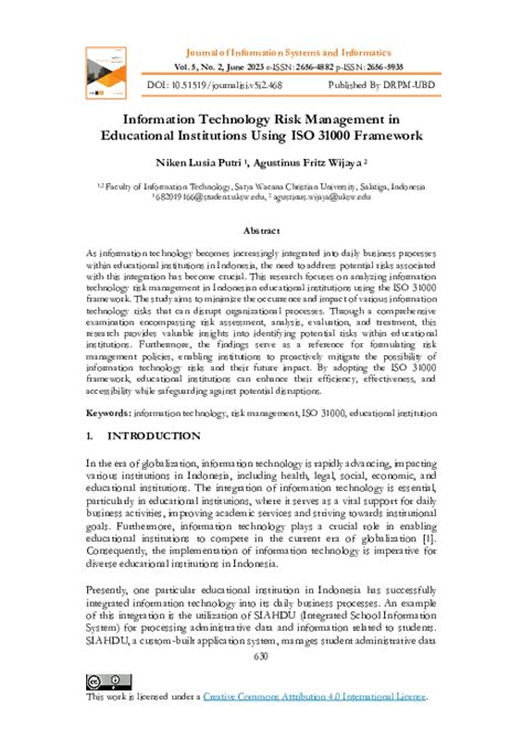 Pdf Information Technology Risk Management In Educational