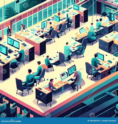 People Working In A Modern Office 3d Rendering 3d Illustration Stock Illustration