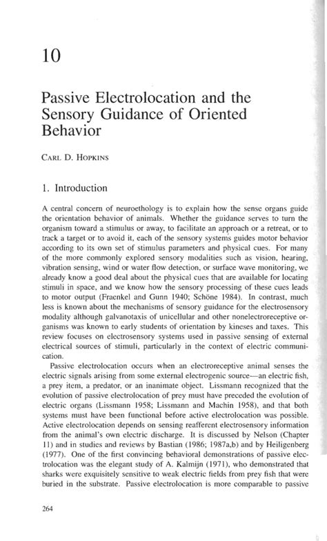 Pdf Passive Electrolocation And The Sensory Guidance Of Oriented Behavior