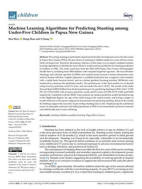 machine learning algorithms for predicting stunting among under five