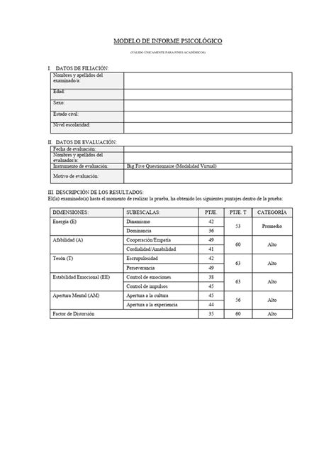 Modelo De Informe Psicológico Pa3 Pdf Las Emociones Cognición