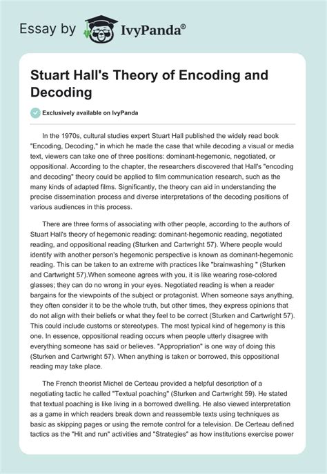 stuart hall s theory of encoding and decoding 584 words essay example