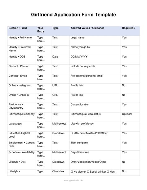 30 Free Printable Girlfriend Application Form Templates