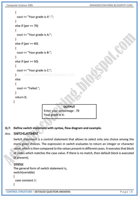 Adamjee Coaching Control Structure Detailed Question Answers Computer Science Th