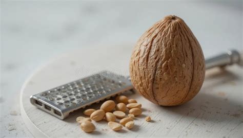 Preparing Nutmeg With Grater For Baking Or Cooking Spice Ingredient